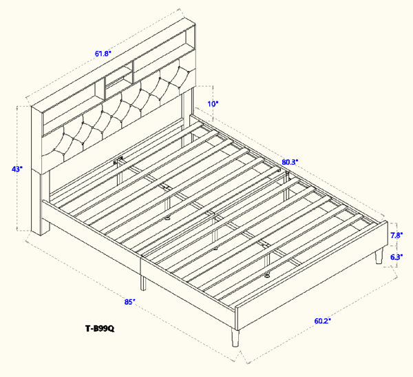 Winston Porter Modern Upholstered Bed Frame With 4 Storage Shelves